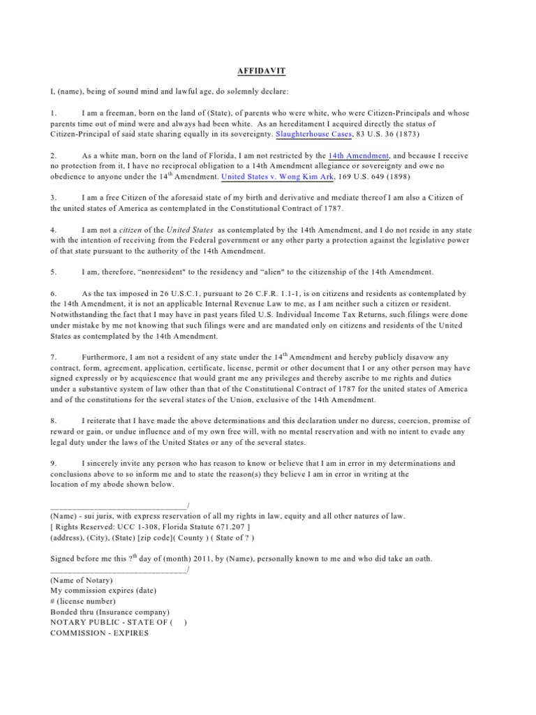 AFFIDAVIT Form Based On Roger Sayles Affidavit | PDF | Fourteenth ...