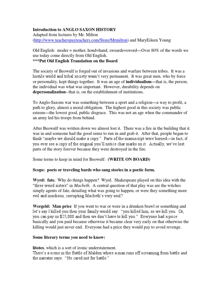 Anglo Saxon Lecture | PDF | Beowulf | Anglo Saxons