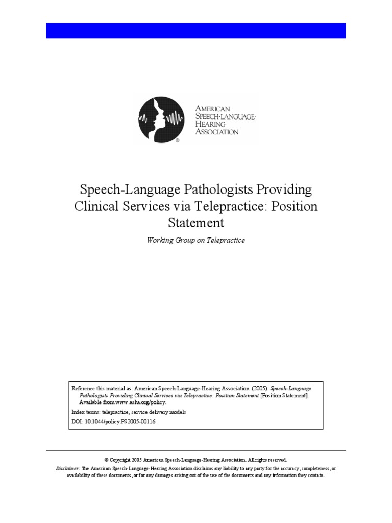ASHA Position Statement On Telepractice | PDF | Speech Language ...