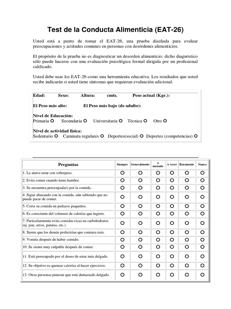 Eat 26 | PDF | Desorden alimenticio | Ciencias del comportamiento