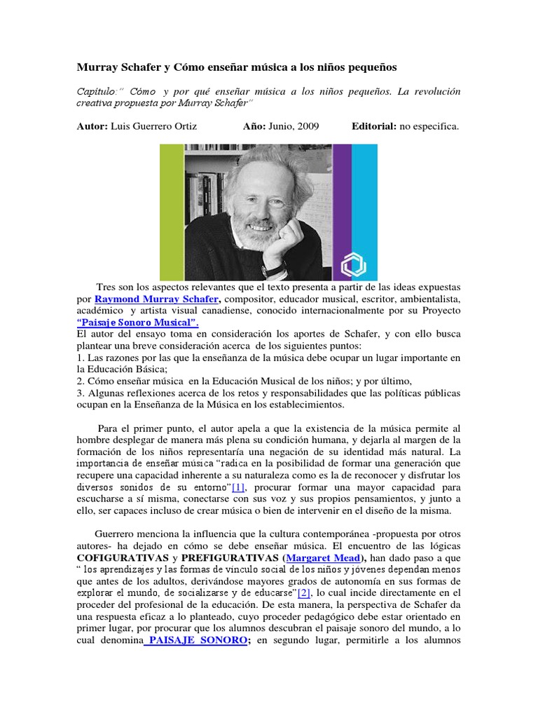 Murray Schafer y Cómo Enseñar Música A Los Niños Pequeños | PDF | Autor | Maestros