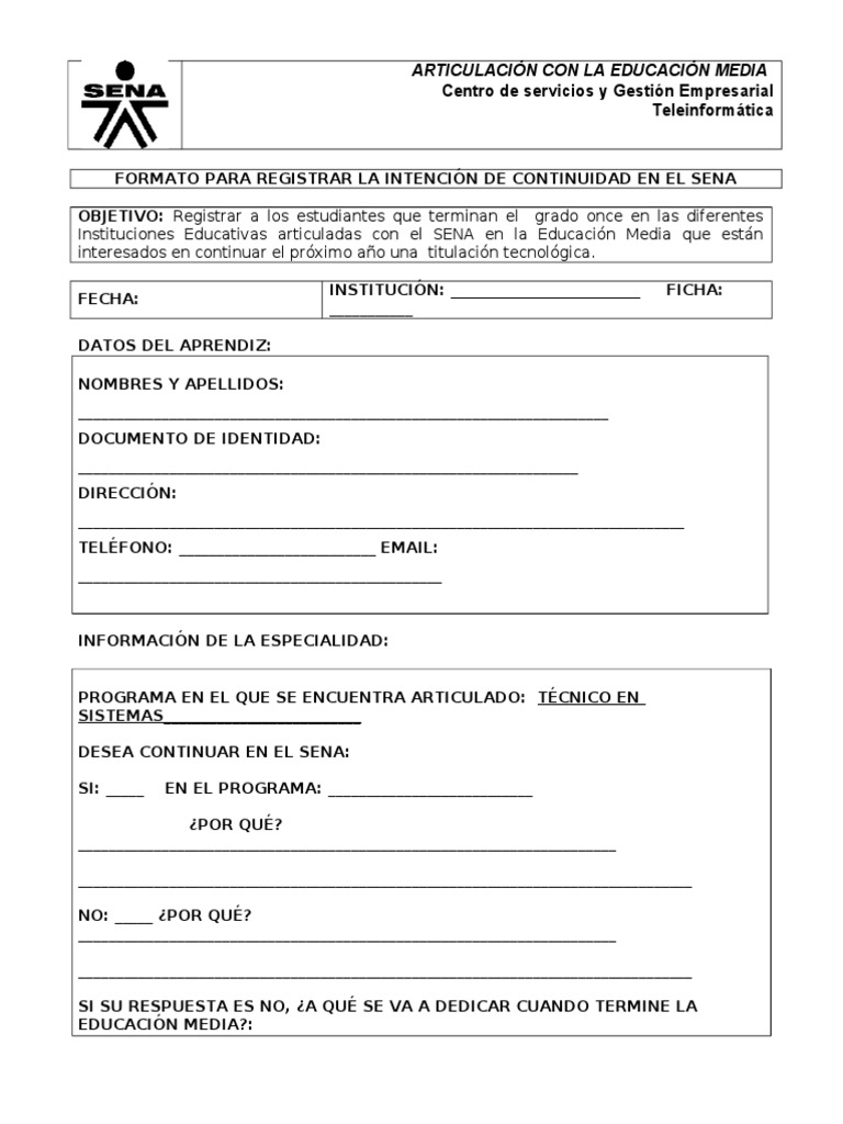 Formato de Continuidad Para Encadenamiento