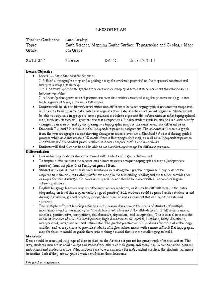 Differentiated Lesson Plan: Topographic and Geologic Maps | PDF ...