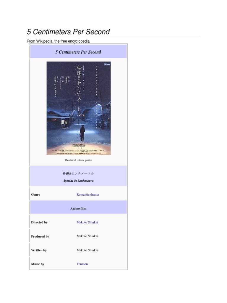 5 Centimeters Per Second Overview | PDF | Anime | Leisure