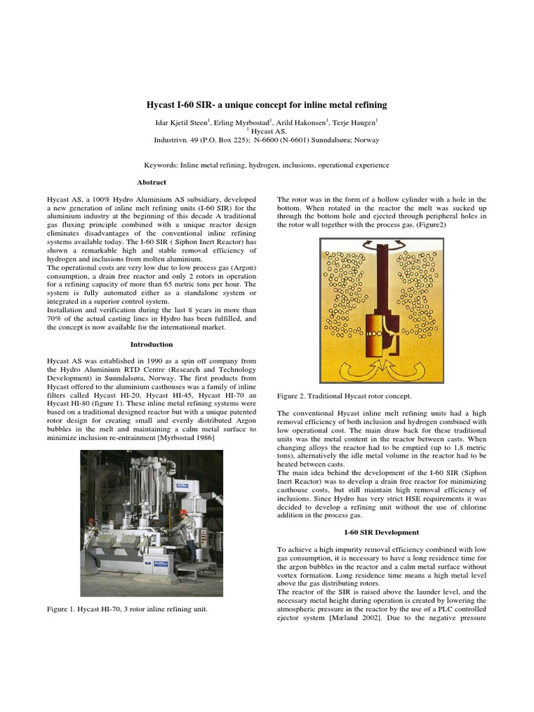 Hycast I-60 SIR- a Unique Concept for Inline Metal Refining: A Drain ...