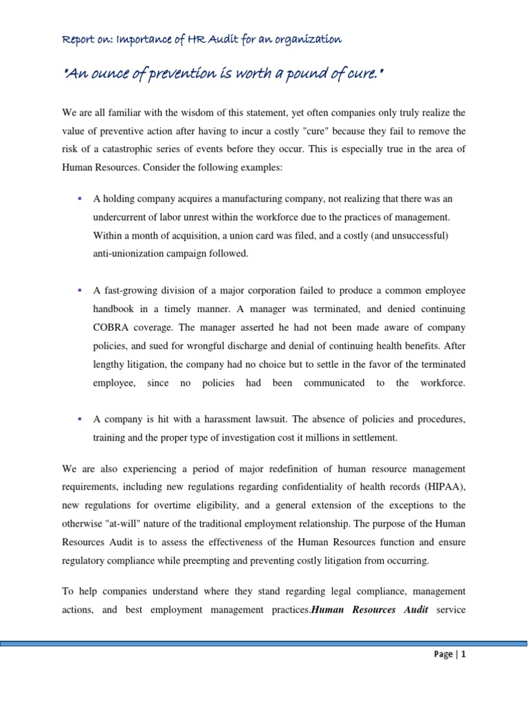Importance of HR Audit For An Organization | PDF | Employment ...