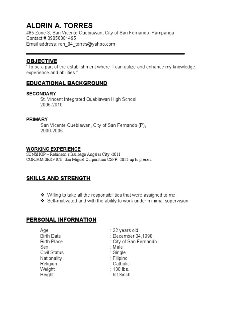 Aldrin A. Torres: Objective | PDF