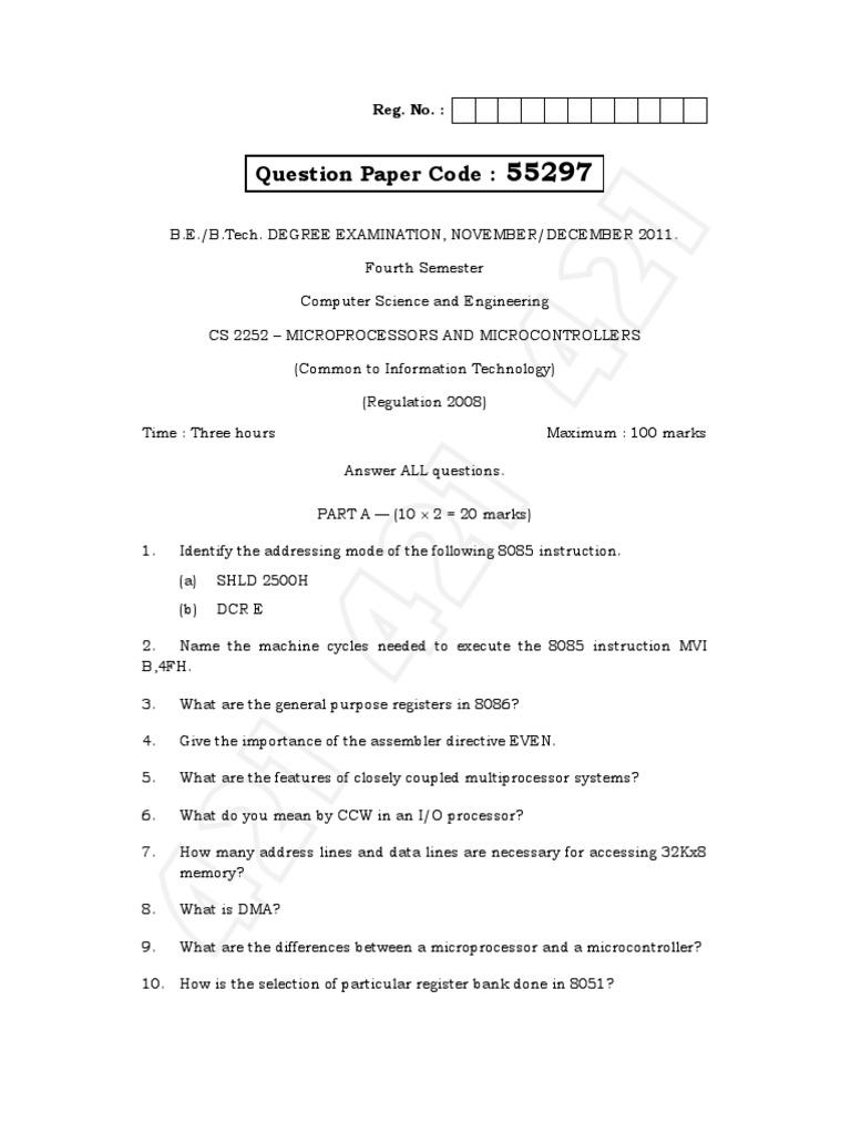 CS 2252 Microprocessors Exam Paper | PDF | Microcontroller | Microprocessor