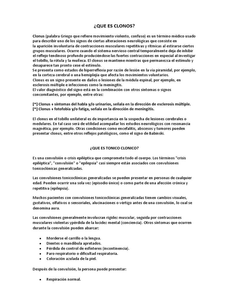 Clonus y Convulsiones Tonicoclónicas | PDF | Neurología | Desórdenes ...