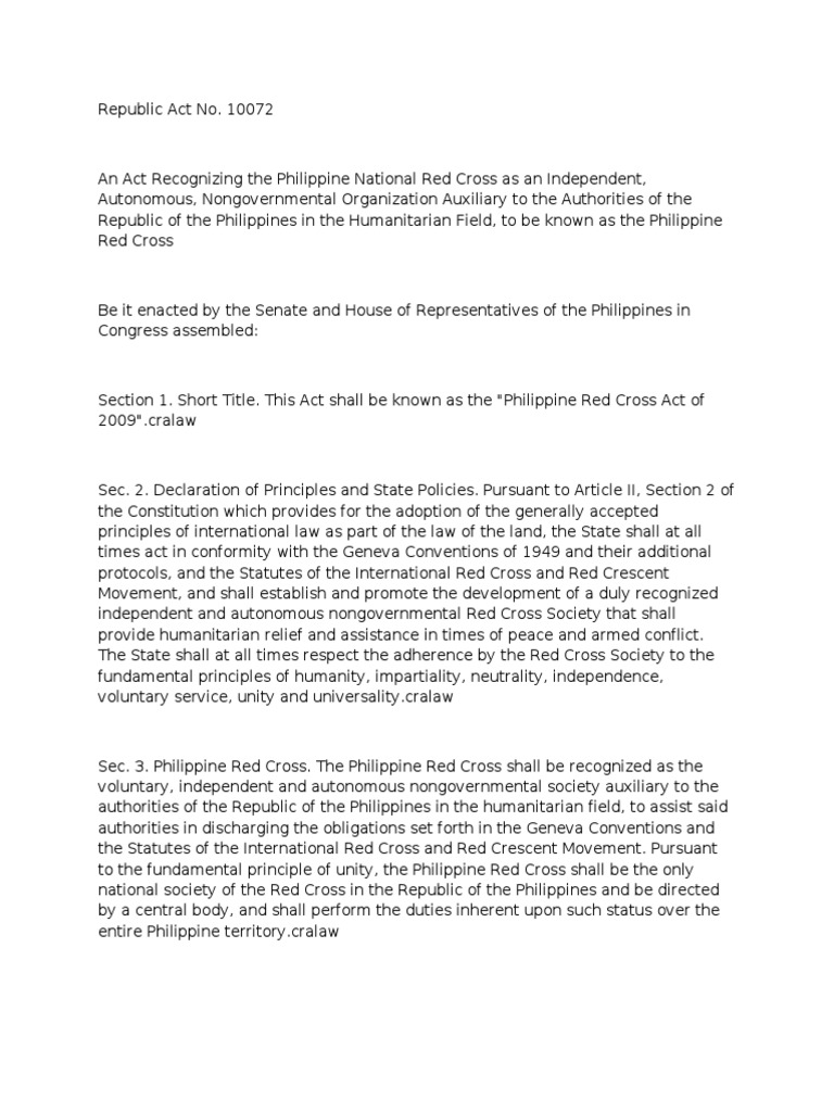 REPUBLIC ACT No 10072 | PDF | International Red Cross And Red Crescent ...