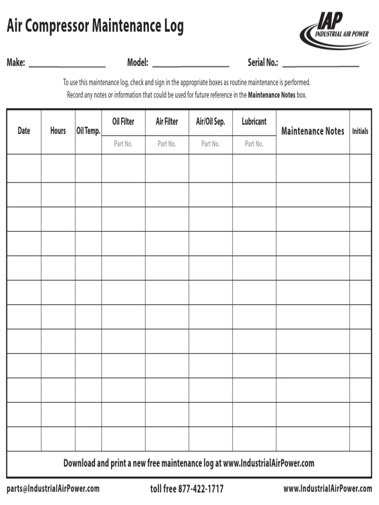 Air Compressor Maintenance Log PDF | PDF | Valve | Lubricant