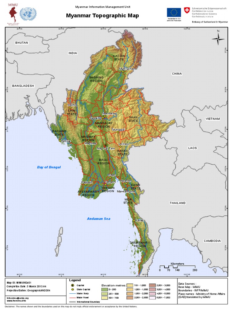 Myanmar Topographic Map - A4 PDF | PDF