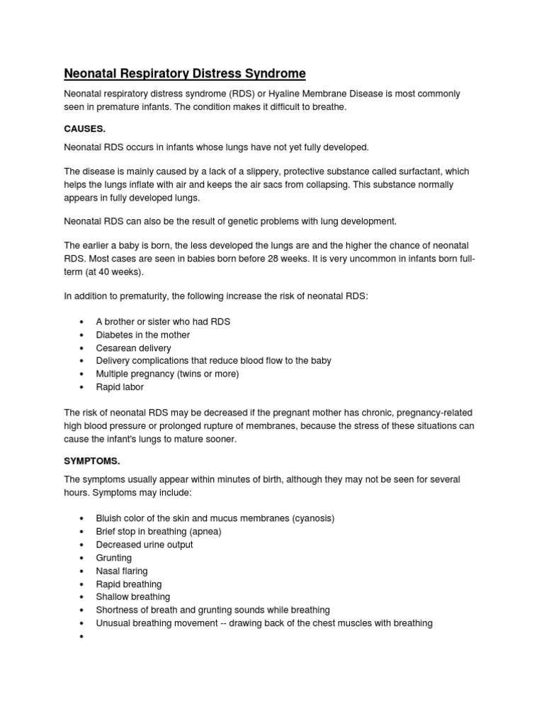 Neonatal Respiratory Distress Syndrome | PDF | Preterm Birth | Breathing