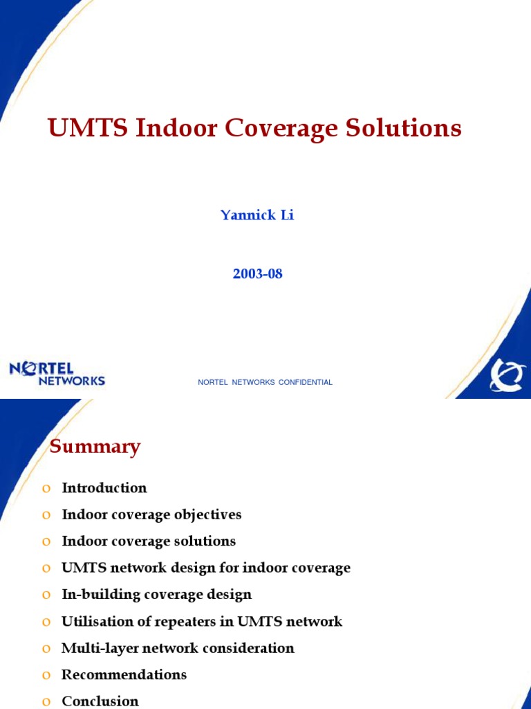 UMTS Indoor Coverage Solution | PDF | Gsm | Wireless Lan