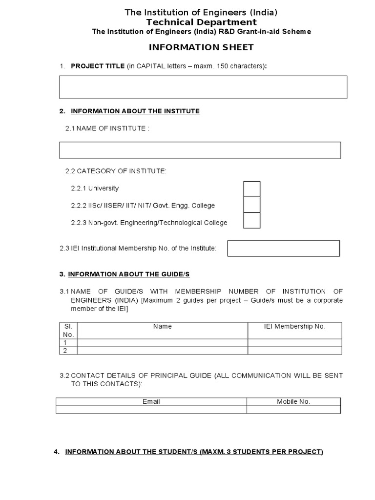 Technical Department Information Sheet: The Institution of Engineers ...