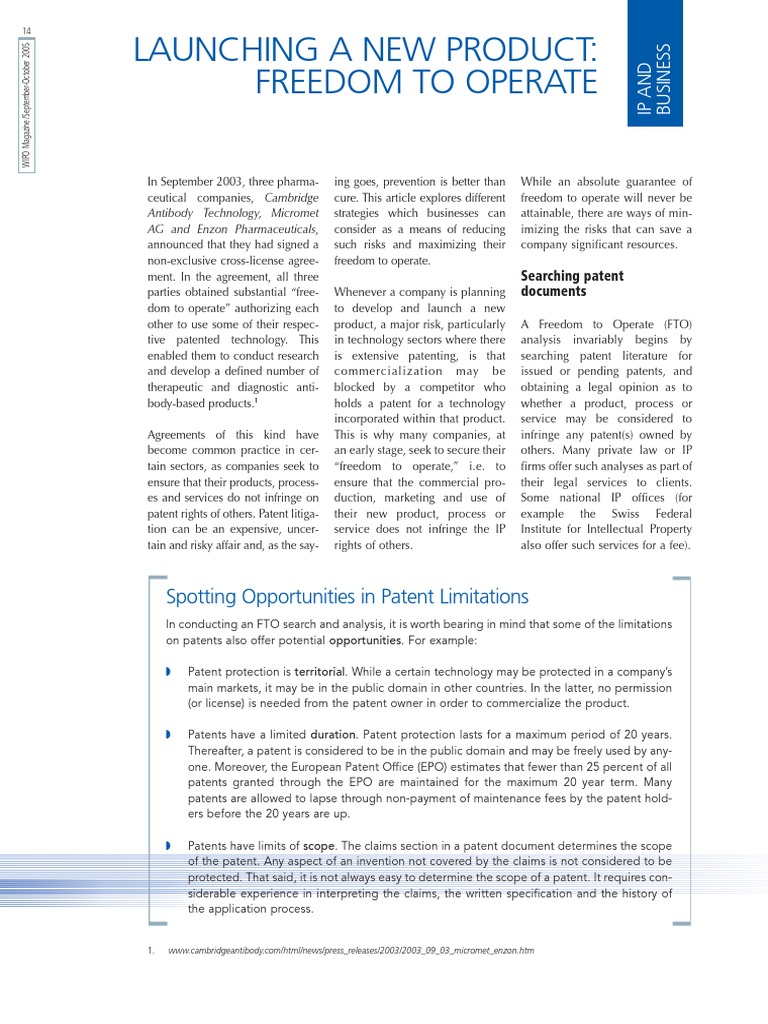 Launching A New Product: Freedom To Operate: Spotting Opportunities in ...