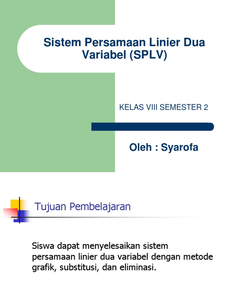 Sistem Persamaan Linier Dua Variabel SPLV | PDF