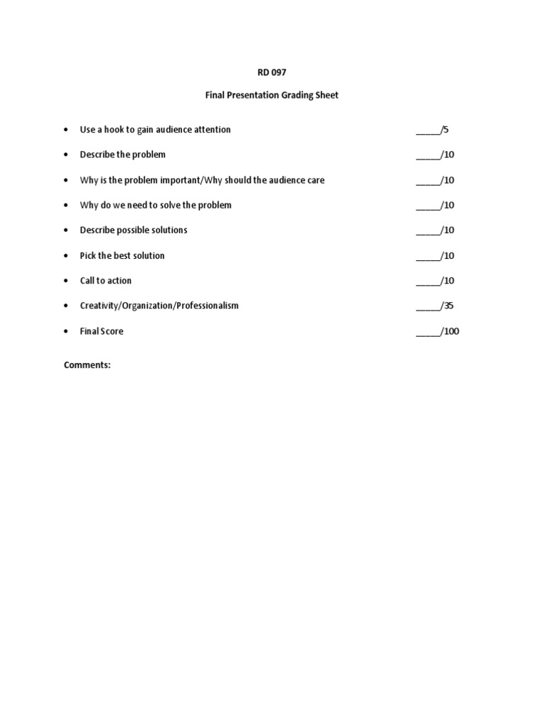 Final Presentation Grading Rubric | PDF