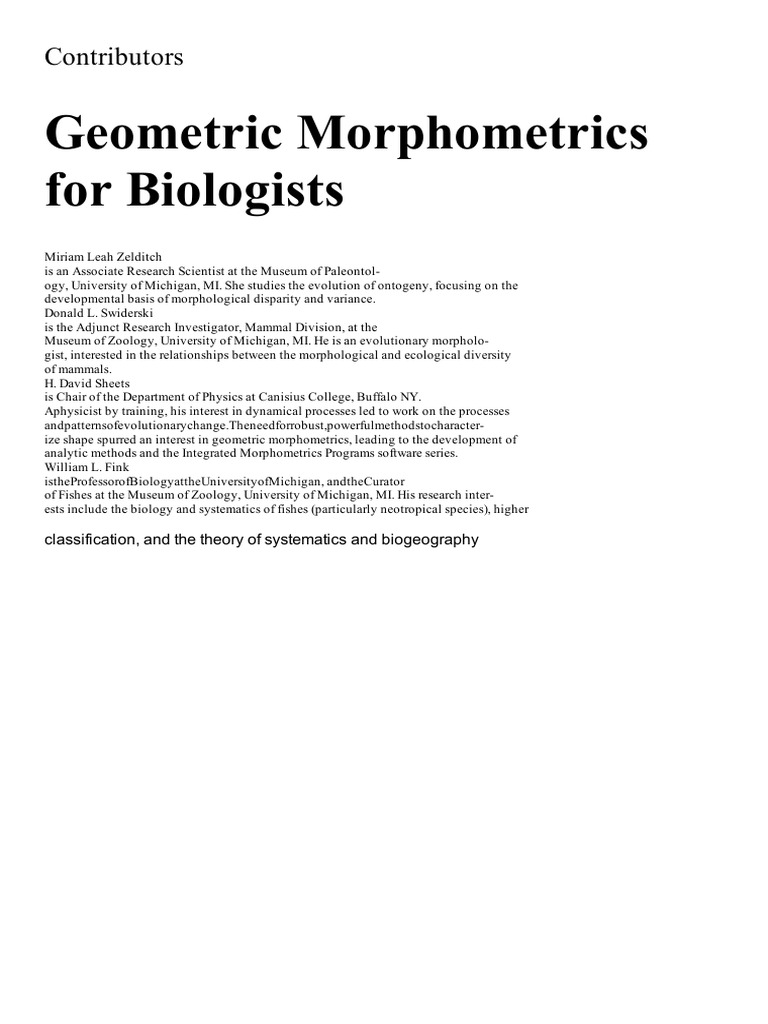 Geometric Morphometrics For Biologists | PDF