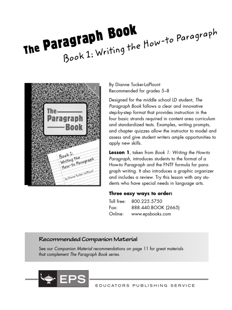 Paragraph Book: Book 1: W Riting The Ho W-To Paragraph | Download Free ...