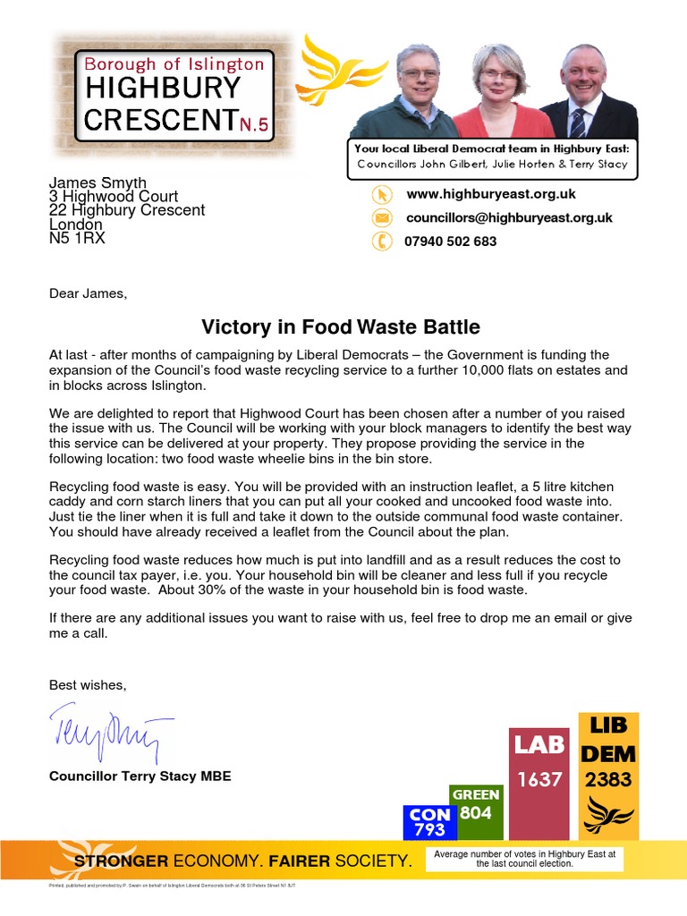 Food Waste Letter HC | PDF | Recycling | Democratic Party (United States)