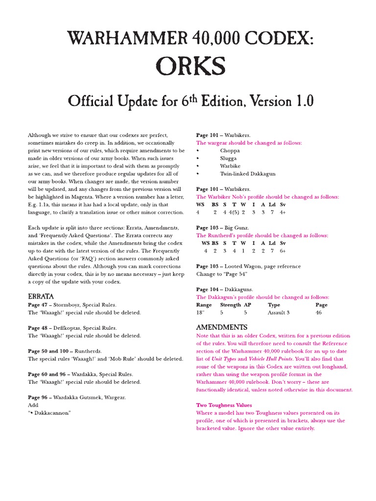 Warhammer 40k Orks 6th Ed V1 PDF | Download Free PDF | Space Opera ...