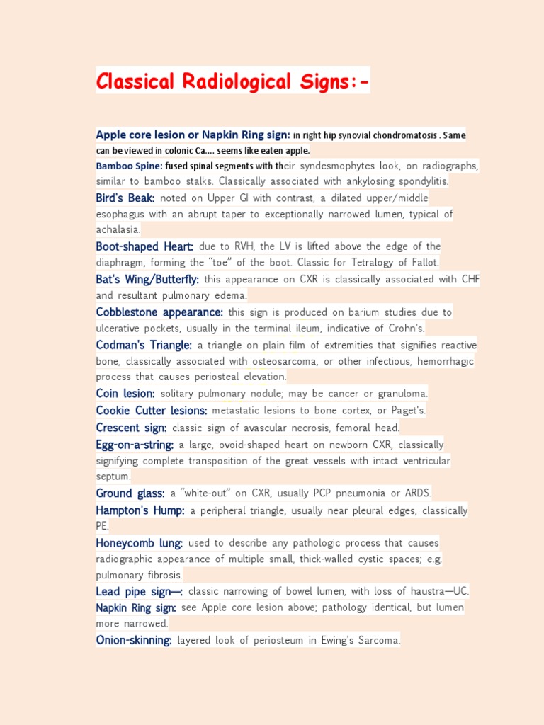 Classical Radiological Signs | PDF | Crohn's Disease | Lung