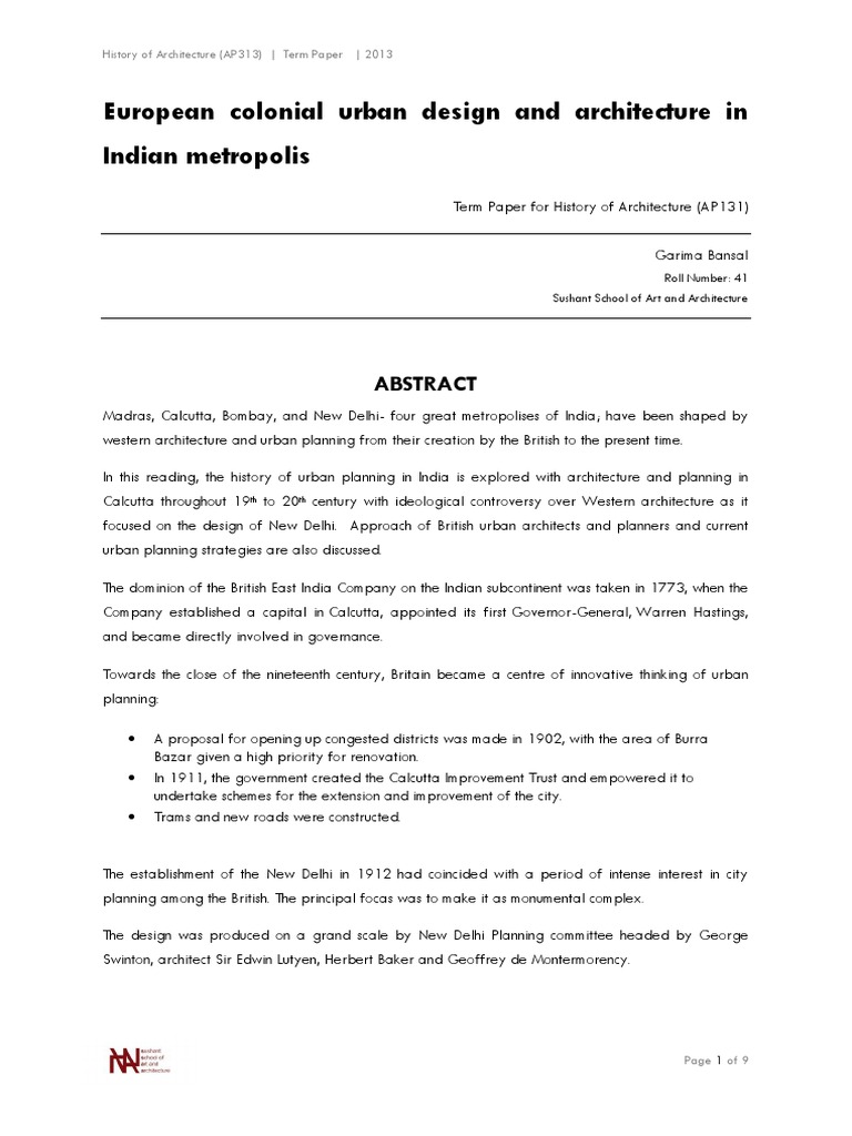 European Colonial Urban Design and Architecture in Indian Metropolis ...