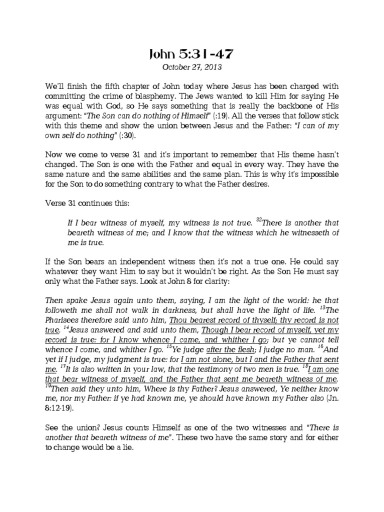 John 5:31-47 | Gospel Of John | Eternal Life (Christianity)