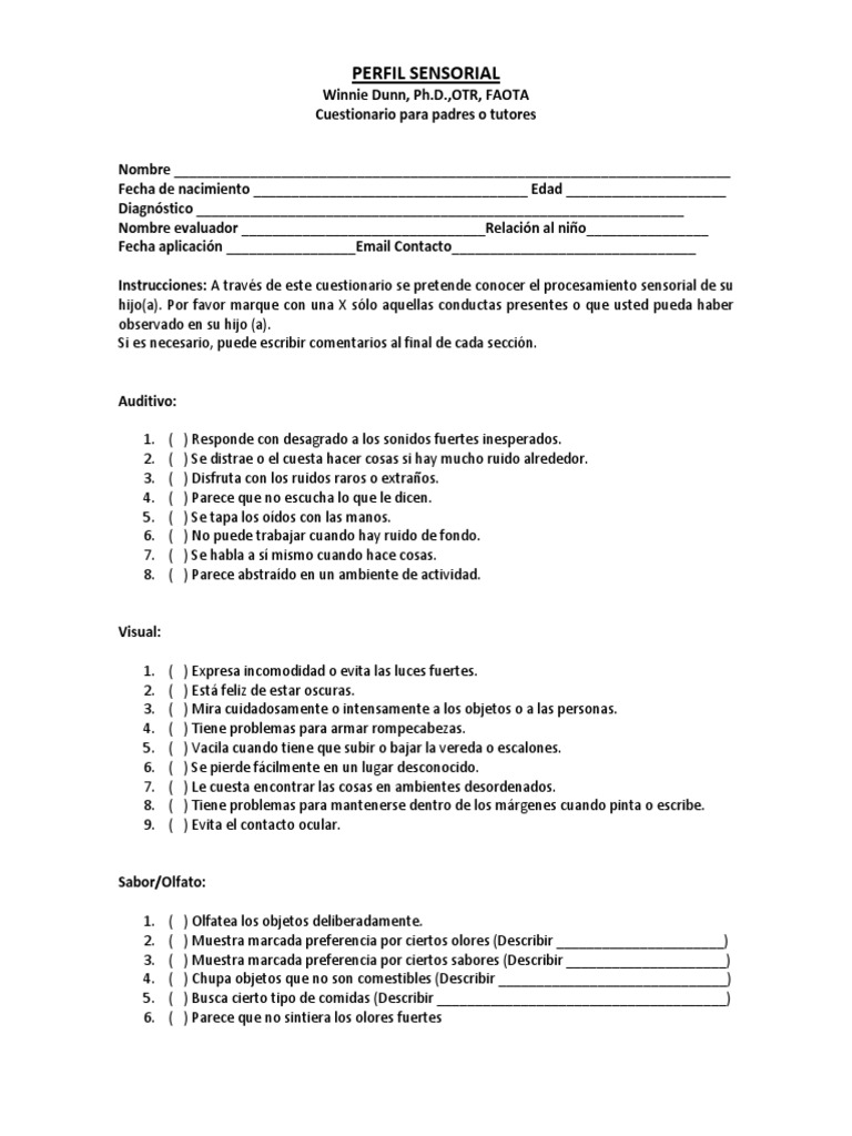 Perfil Sensorial | PDF | Las emociones | Bienestar