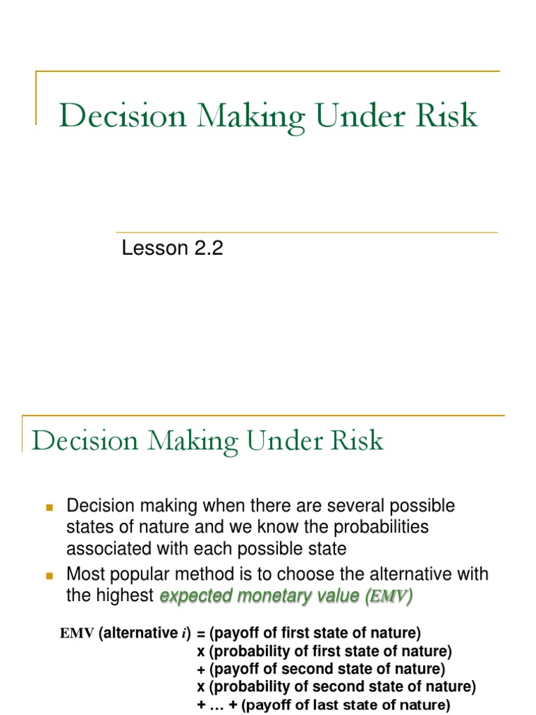 Decision Making Under Risk | PDF | Sensitivity Analysis | Probability