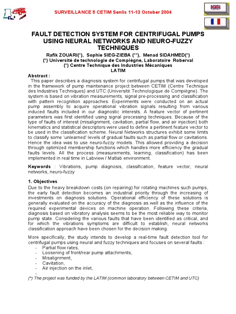 Fault Detection System For Centrifugal Pumps Using Neural Networks and Neuro-Fuzzy Techniques ...