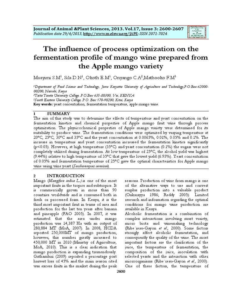 The Influence of Process Optimization On The Fermentation Profile of ...