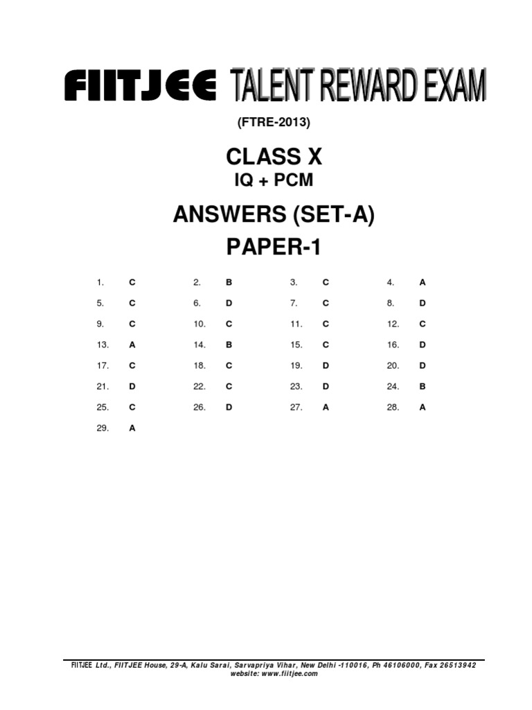 FTRE-2013 Class X Answer Keys | PDF