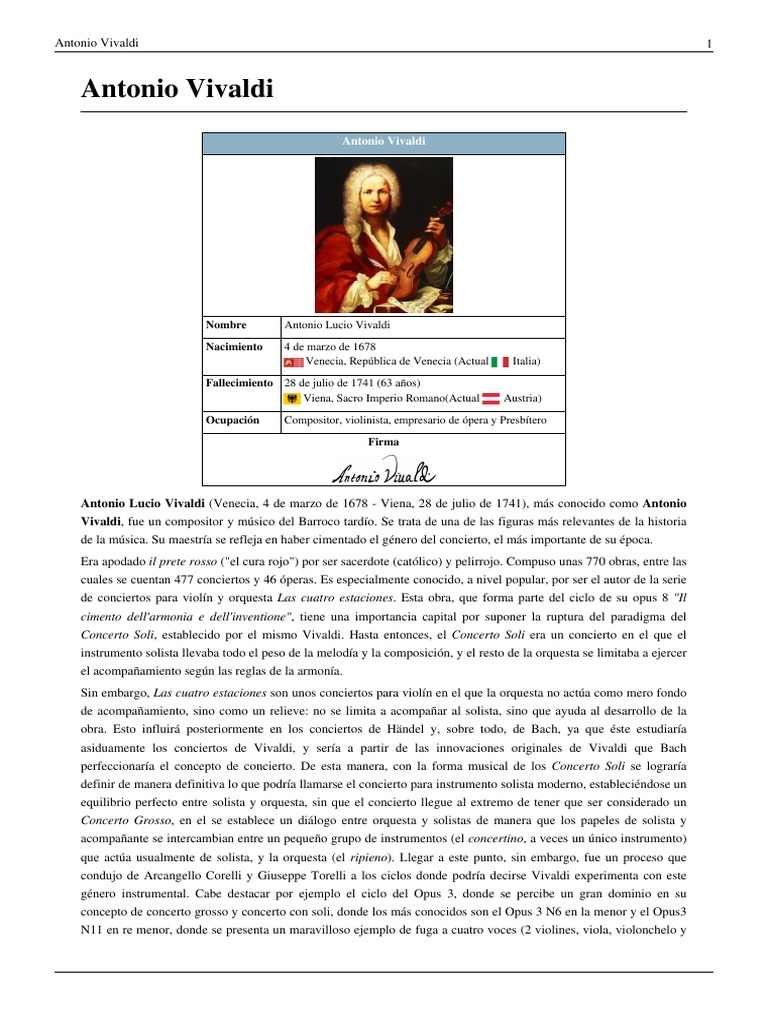 Wikipedia - Antonio Vivaldi | PDF | Johann Sebastian Bach | Concierto