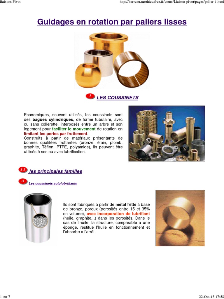 Liaisons Pivot Coussinets | Ingénierie mécanique | Matériaux