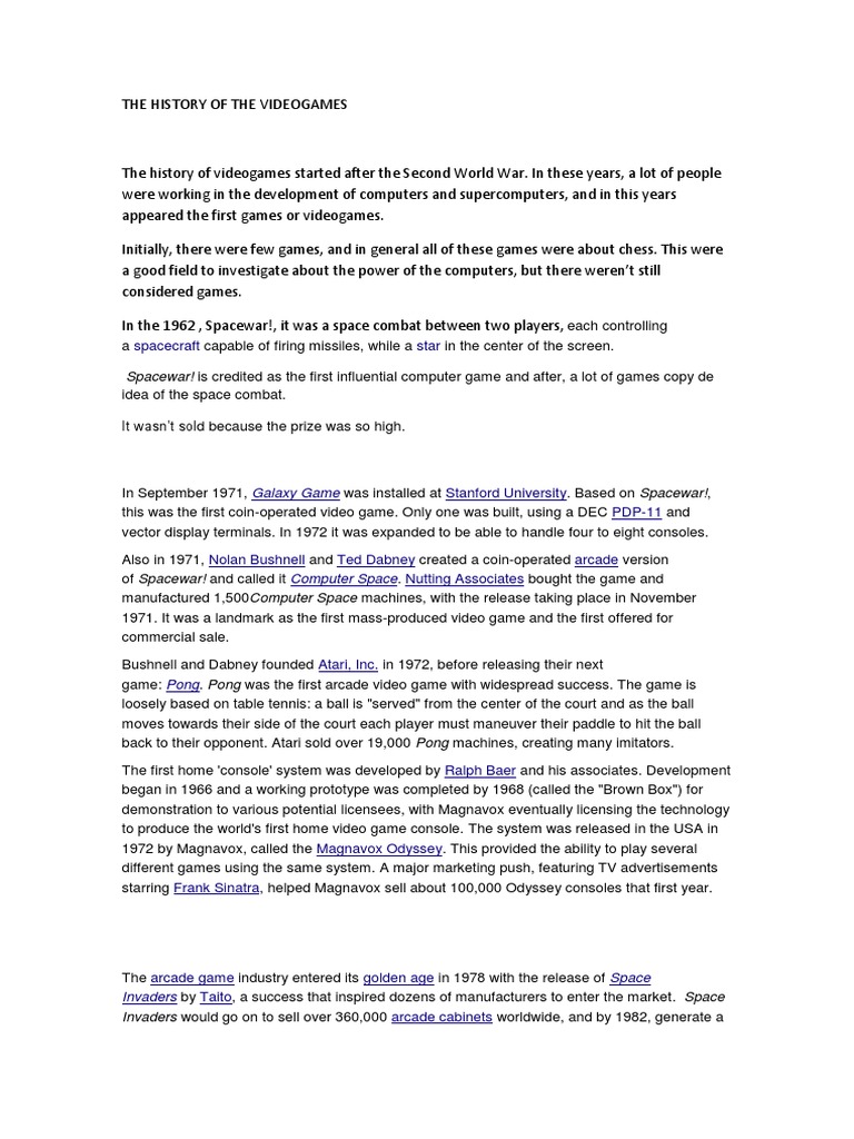 The History of The Videogames | PDF | Video Game Consoles | Video Games