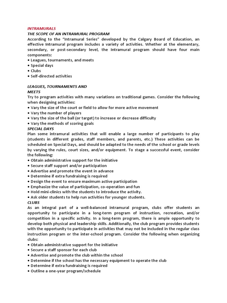 The Scope of An Intramural Program: Intramurals | PDF | Sports ...