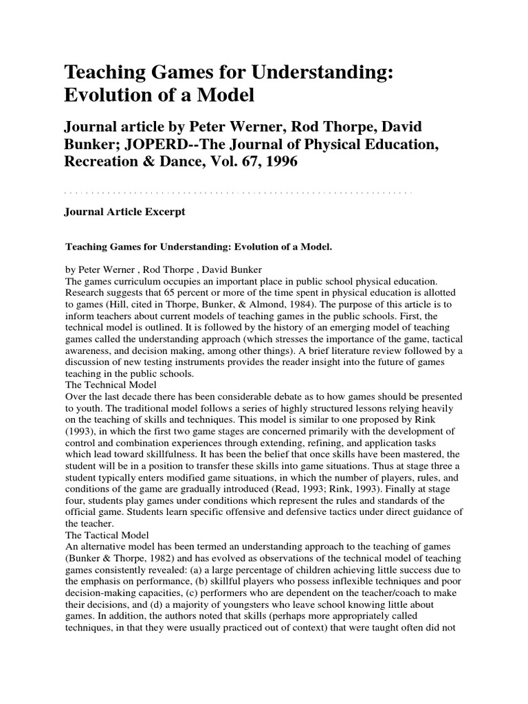 Teaching Games For Understanding | PDF | Physical Education | Teachers