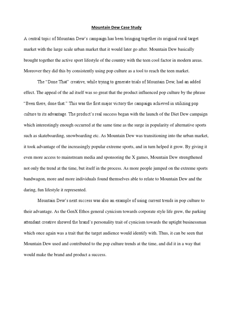 Mountain Dew Case Study | PDF | Popular Culture | Target Audience