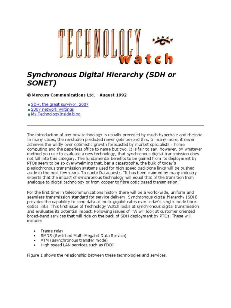 Synchronous Digital Hierarchy | PDF | Telecommunications Standards | Network Architecture