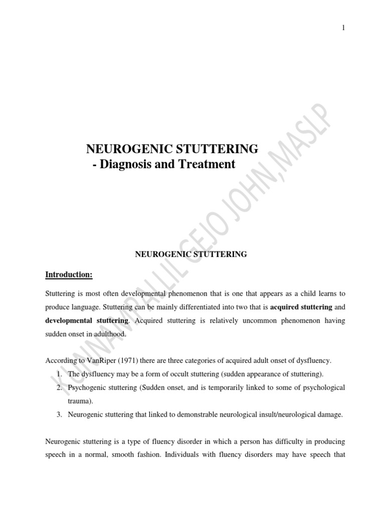Neurogenic Stuttering. PDF /KUNNAMPALLIL GEJO | PDF | Stuttering | Aphasia