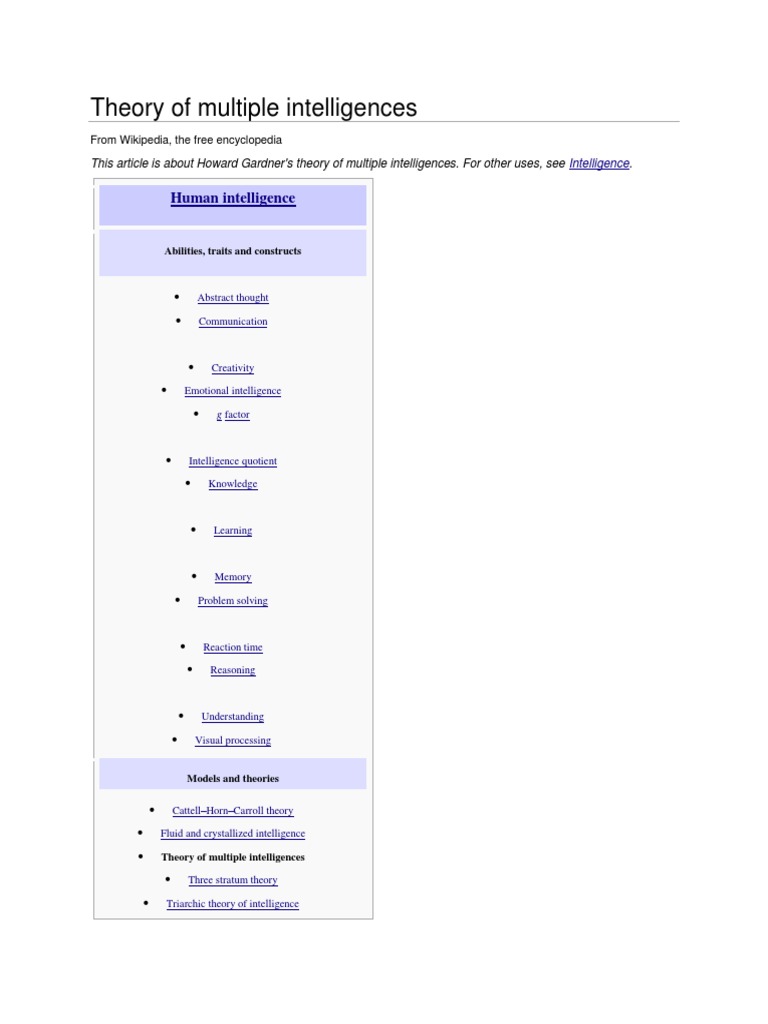 Theory of Multiple Intelligences | PDF | Intelligence | Intelligence ...