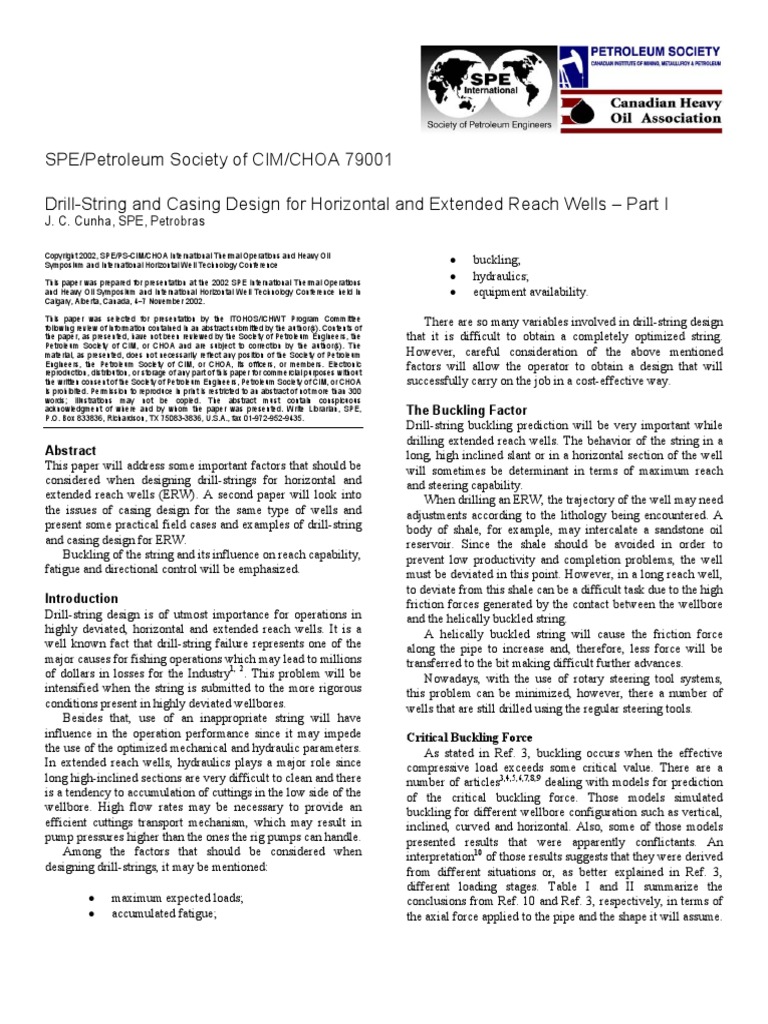 Drill-String and Casing Design For Horizontal and Extended Reach Wells ...
