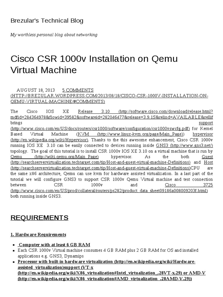 Cisco CSR 1000v Avec GNS3 | PDF | Virtualization | Virtual Machine
