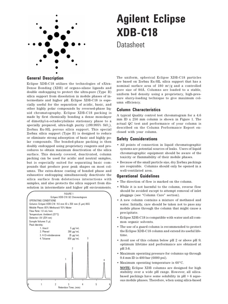 Agilent Eclipse XDB-C18 Datasheet Guide | PDF
