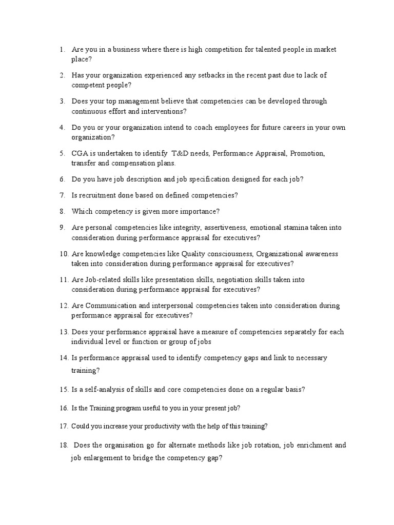 Competency Gap Analysis Questionnaire - 1.1 | PDF | Competence (Human ...