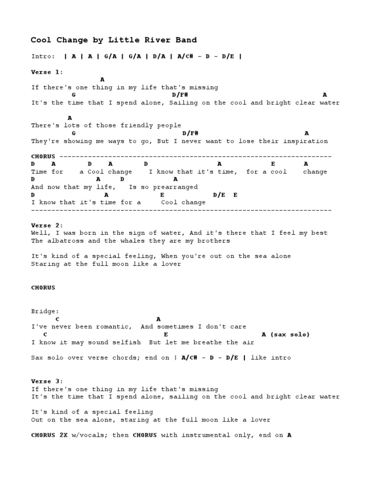 Little River Band: Cool Change Lyrics | PDF | Poetry
