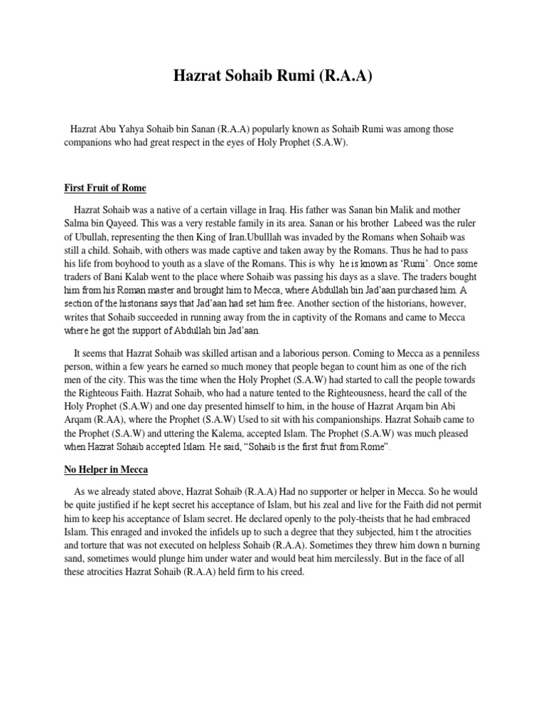 Hazrat Sohaib Rumi | Download Free PDF | Umar | Muhammad