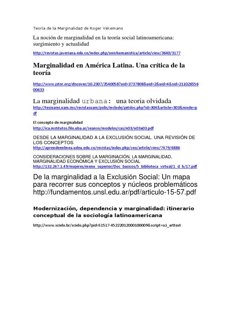 Teoría de La Marginalidad | PDF